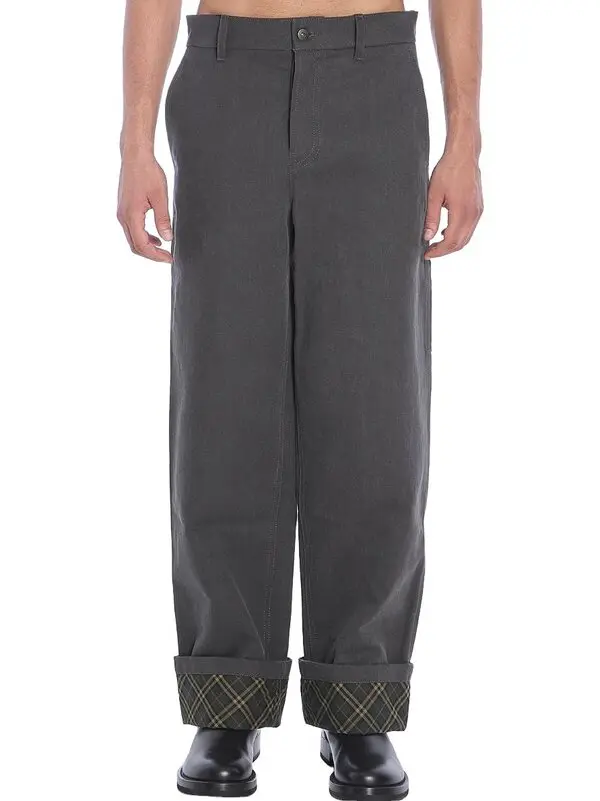 Burberry Carpenter Trousers With Check Lined Hems - Black
