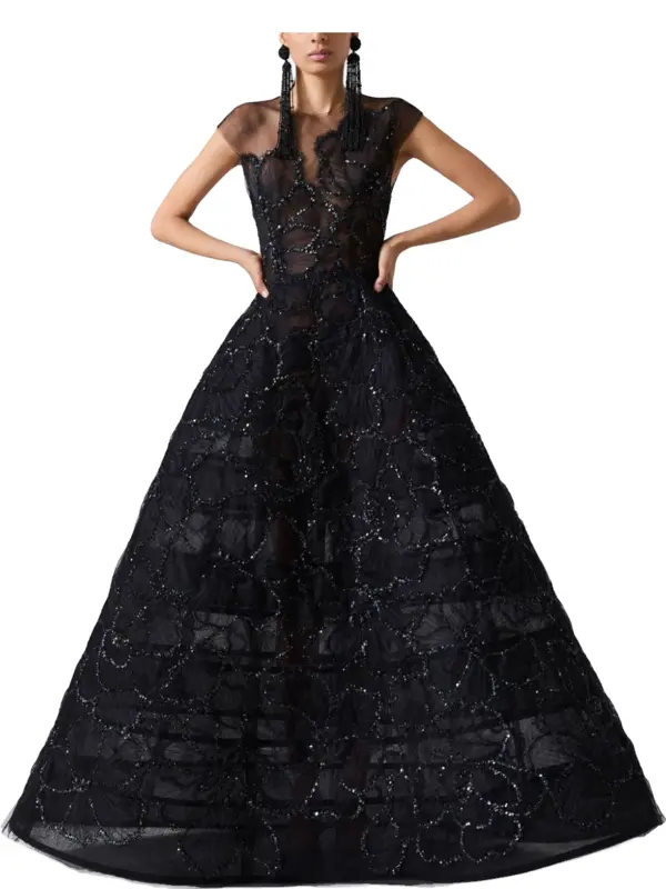 Carolina Herrera Embroidered Floral Gown - Black