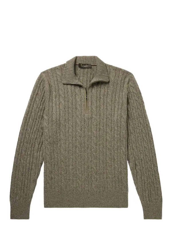 Loro Piana Slim-fit Cable-knit Baby Cashmere Half-zip Sweater - Green