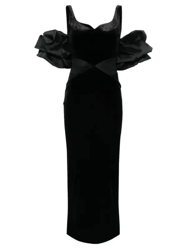 CRISTALLINI Vivien Velvet Midi Dress - Black