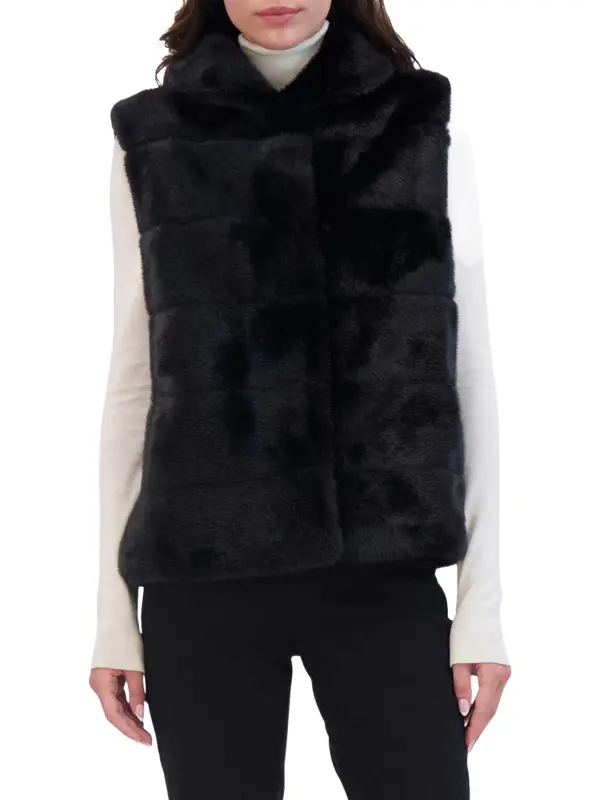 Theia Horizontal Faux Fur Vest - Black