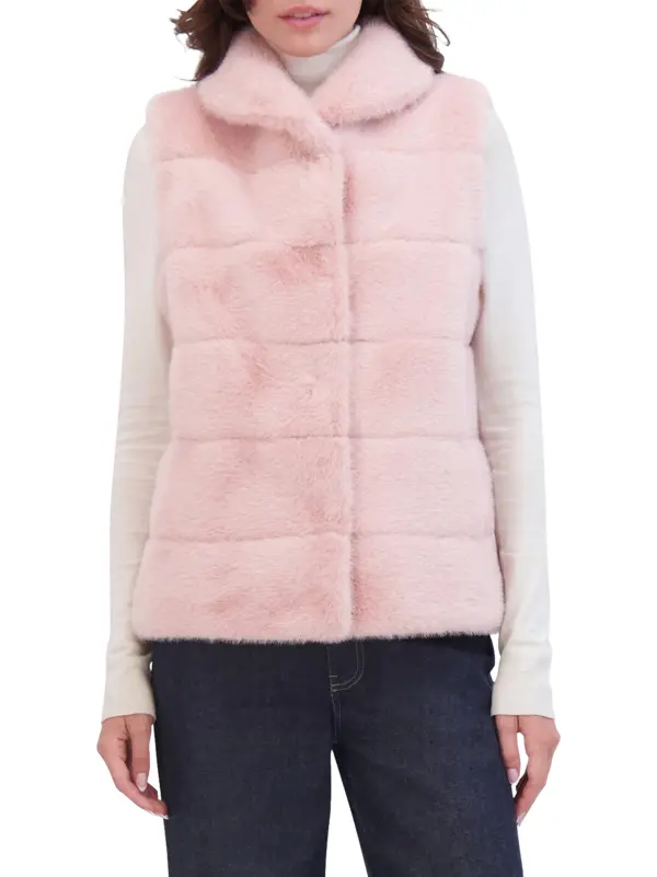 Theia Horizontal Faux Fur Vest - Pink