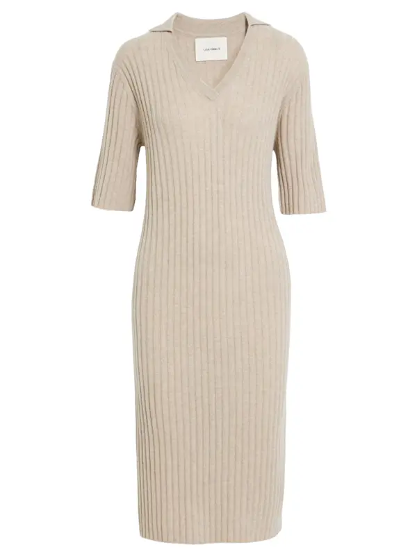 LISA YANG Millie Ribbed Cashmere Midi Dress - Sand