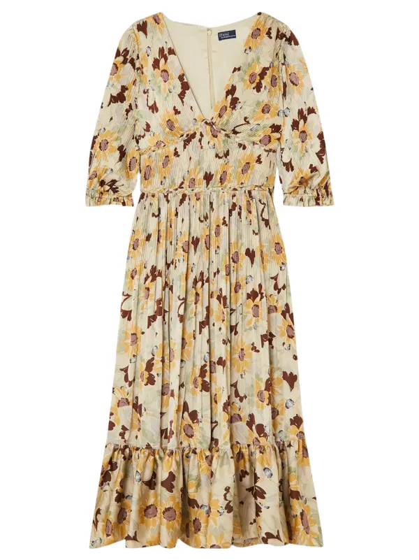 Ralph Lauren Ltiti Floral-print Plissé Crepe Midi Dress - Beige