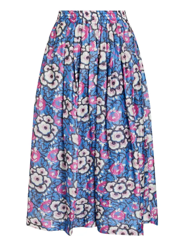 Isabel Marant Pleated Floral-print Silk Culottes - Blue