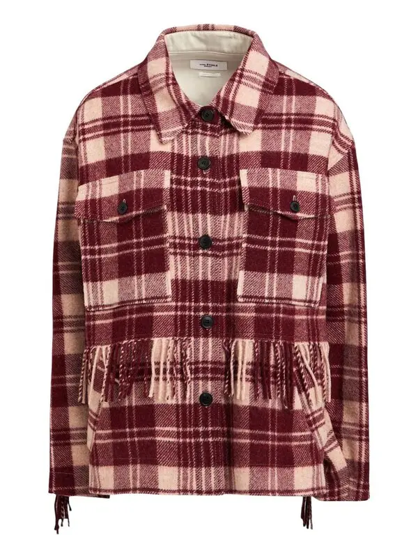 MARANT ETOILE Fringed Checked Wool-blend Jacket - Merlot