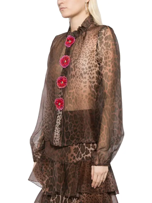 Cynthia Rowley Leopard-print Silk Blouse - Brown