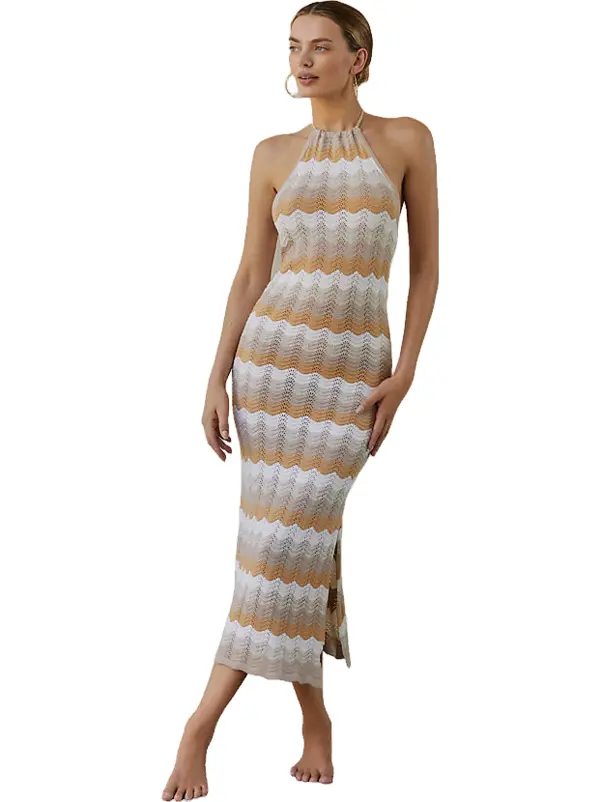 CAPITTANA Cornelia Halter Midi Dress - Beige