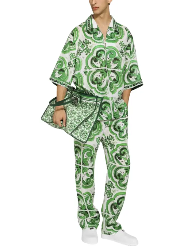 Dolce & Gabbana Majolica-print Linen Trousers - Green