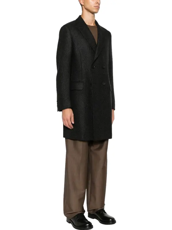 Zegna Mini-check Wool-blend Coat - Black