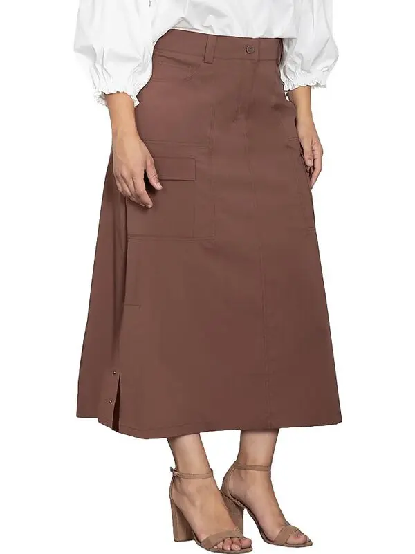 STANDARDS & PRACTICES Snap Detail Cargo Midi Skirt - Coffee