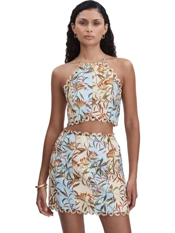 Significant Other Tabitha Linen-blend Floral Cropped Top - Blue Multi