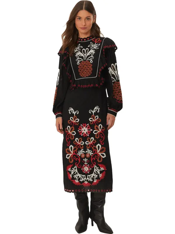 Farm Rio Cashew Mandala Richilieu Maxi Dress - Cashew Mandala Black