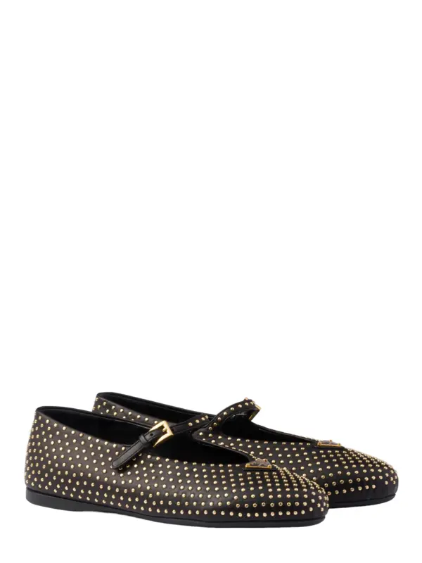 Prada Nappa Leather Ballerinas With Studs - Black