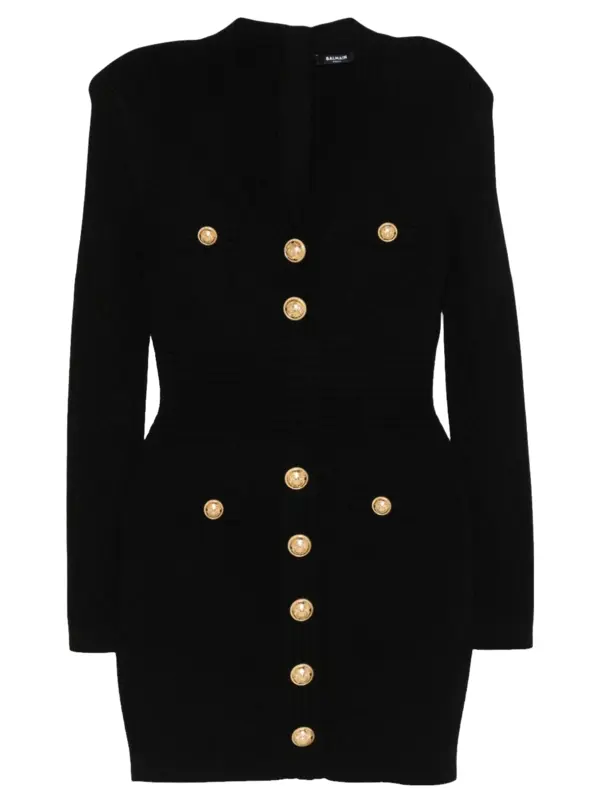 Balmain Button-embellished Knitted Minidress - Black