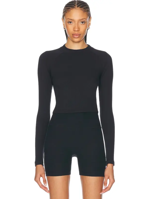 Beyond Yoga Contours Mock Neck Cropped Top - Black