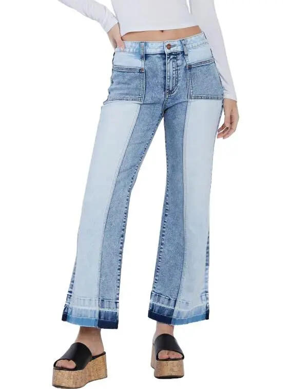 HINT OF BLU Pieced Straight Leg Jeans - Innovative Blue