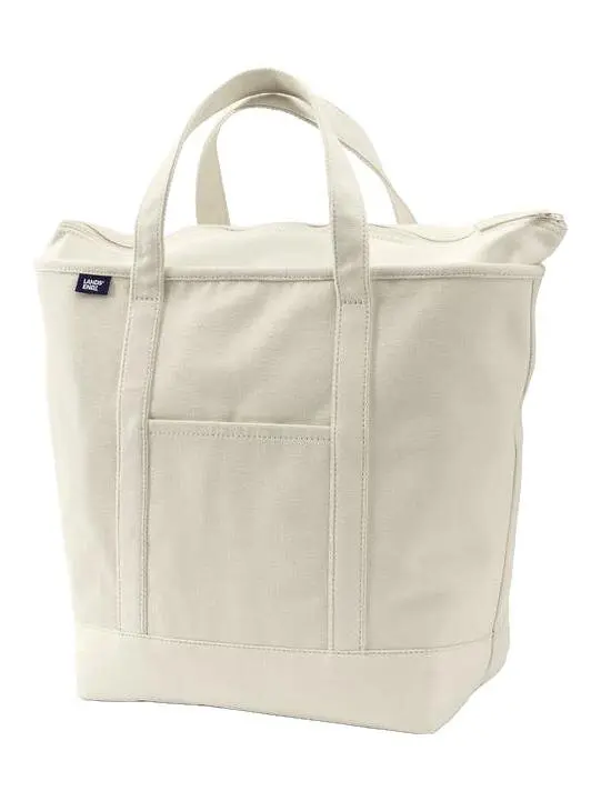 LANDS' END Zip Top Canvas Tote Bag - Natural/natural