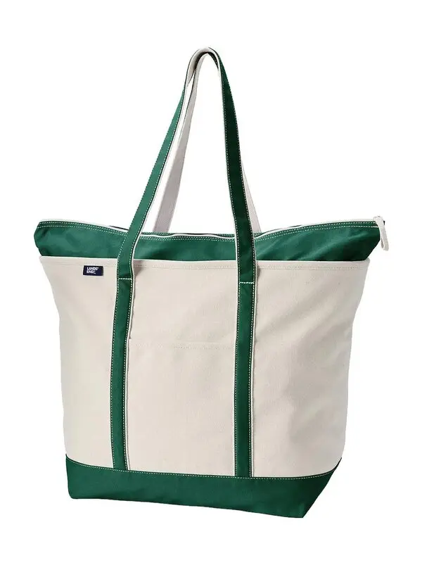 LANDS' END Canvas Tote Bag With Zip Top - Natural/bright Spruce