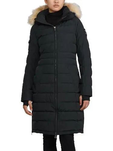 Pajar Venice Long Puffer With Faux Fur Trim - Black/crystal