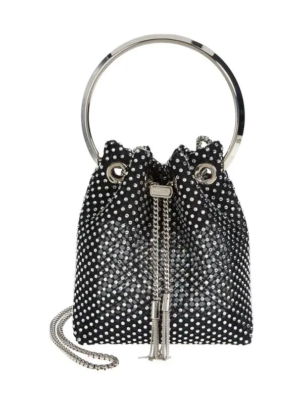 JIMMY CHOO Bon Bon Crystal Mesh Top Handle Pouch - Black/ Crystal