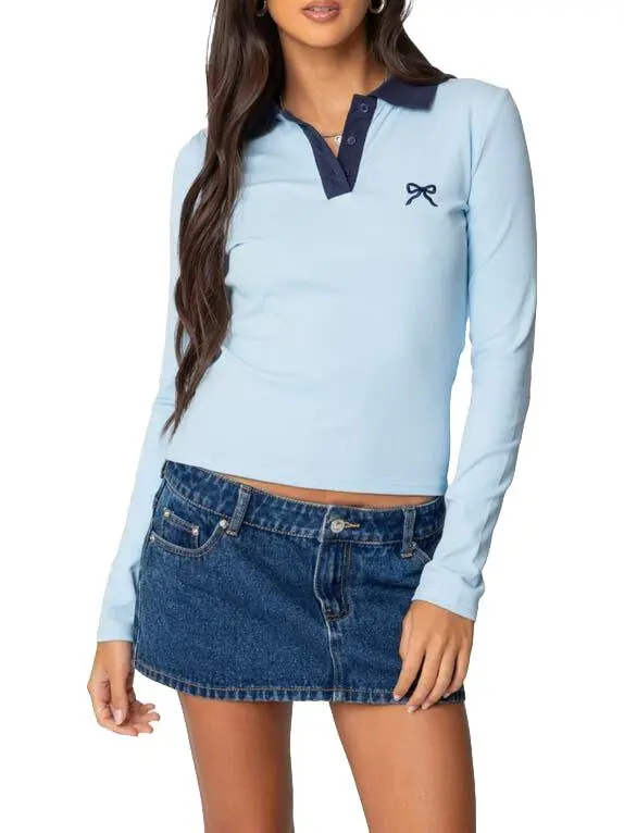 EDIKTED Contrast Trim Cotton Polo - Light-blue