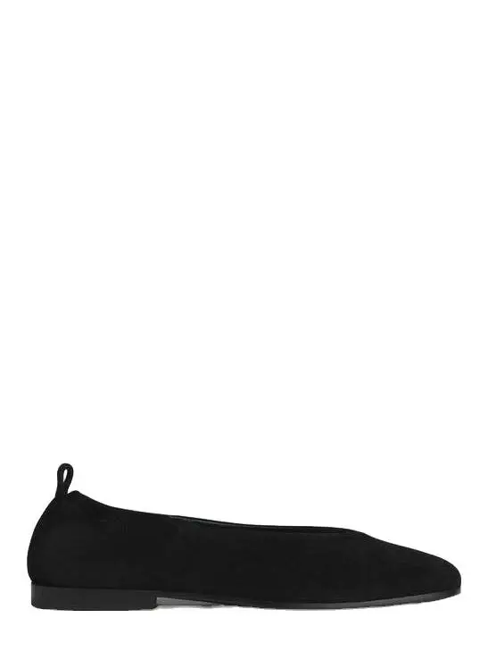 Co Ruched Square-toe Suede Ballerina Flats - Black