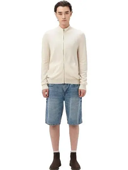 Gobi Cashmere Gobi Mongolian Cashmere Full-zip Stand Collar Cardigan - Marshmallow