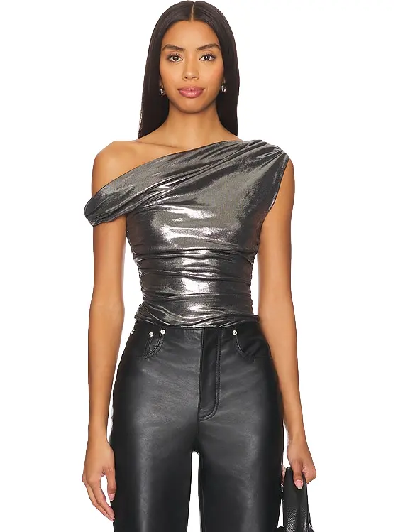 Misha Collection Paison Metallic Jersey Top - Silver Grey