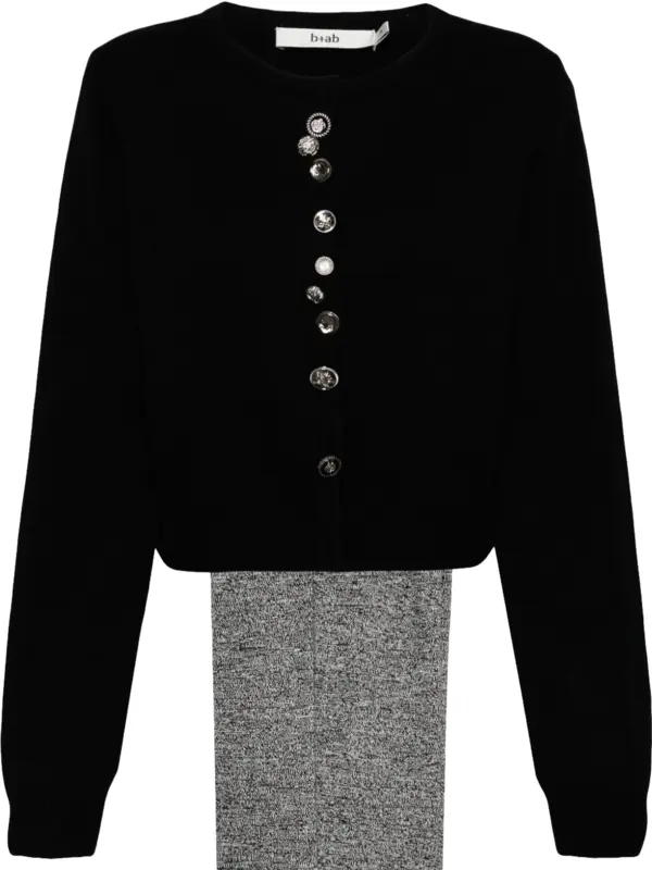 B+AB Embellished Button Cardigan Set - Black