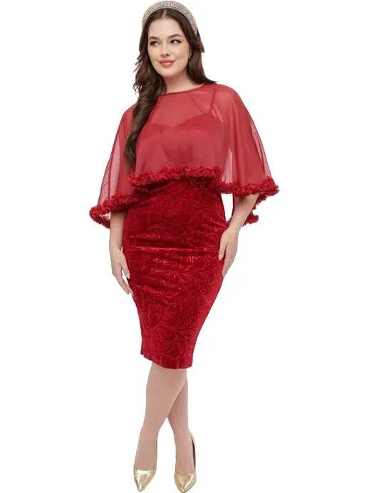 Unique Vintage 1960s Ruffle Capelet Wiggle Dress - Red