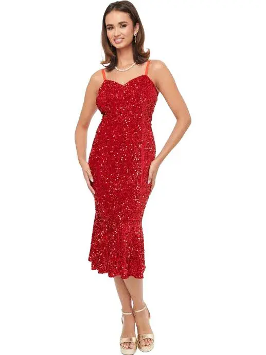 Unique Vintage Sequin Wiggle Dress - Red