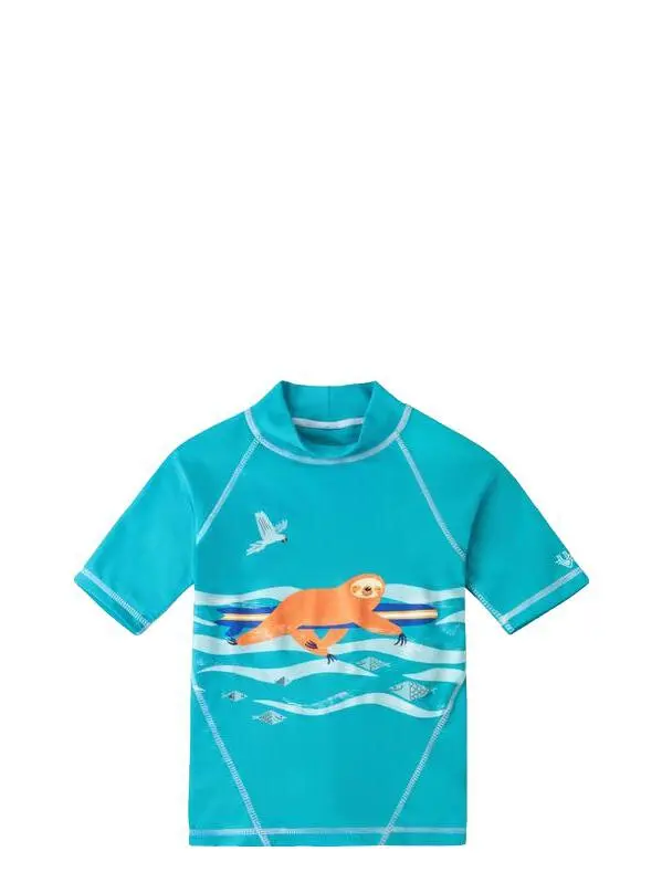 UV SKINZ Short Sleeve Sport Sun & Swim Shirt - Scuba Blue Surfing Sloth