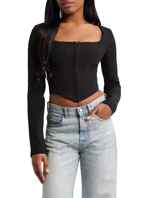 MISTRESS ROCKS Long Sleeve Corset Top - Black