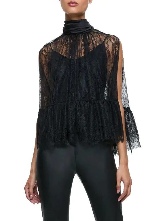 Alice + Olivia Zenon Lace Cape Top - Black