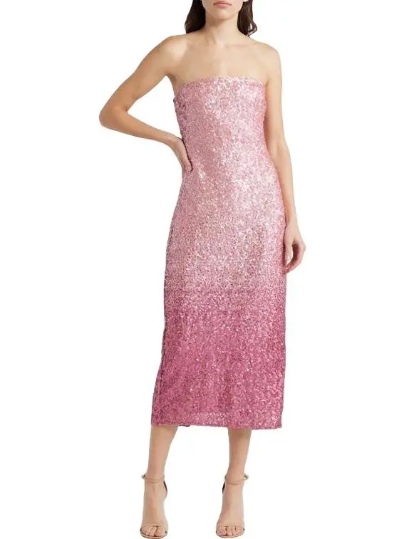 LoveShackFancy Stasia Sequin Ombré Strapless Dress - Pink Ombre