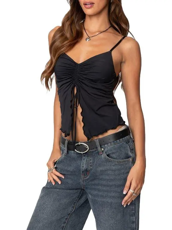 EDIKTED Landon Drawstring Split Front Camisole - Black