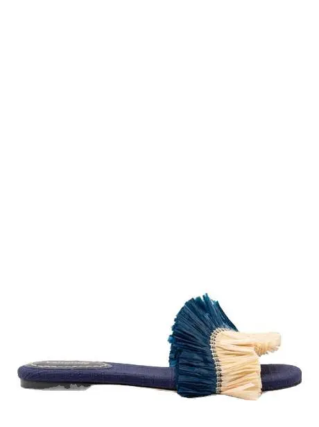 Larroude Ivy Flat Mule - Navy Fringe