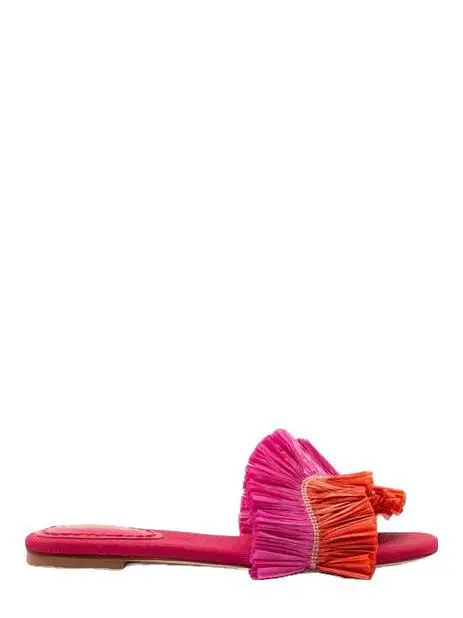 Larroude Ivy Flat Mule - Pink Fringe