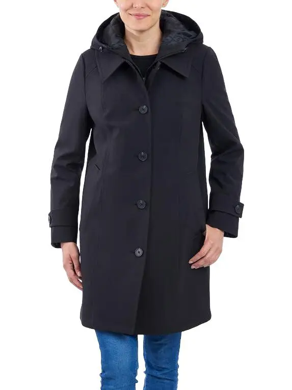 London Fog Water Resistant Raincoat With Bib - Black