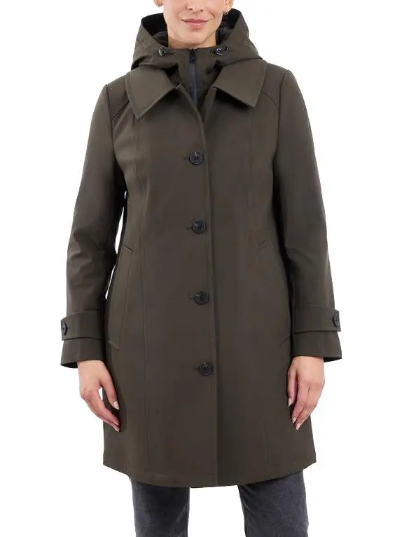 London Fog Water Resistant Raincoat With Bib - Olive