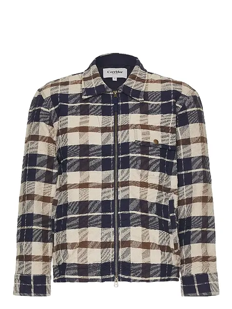 CORRIDOR Jacquard Plaid Zip Jacket - Navy