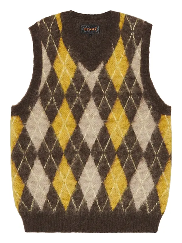 BEAMS Argyle Mohair Vest - Brown