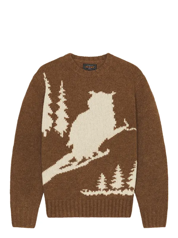 BEAMS Crew Intarsia 3g Sweater - Brown