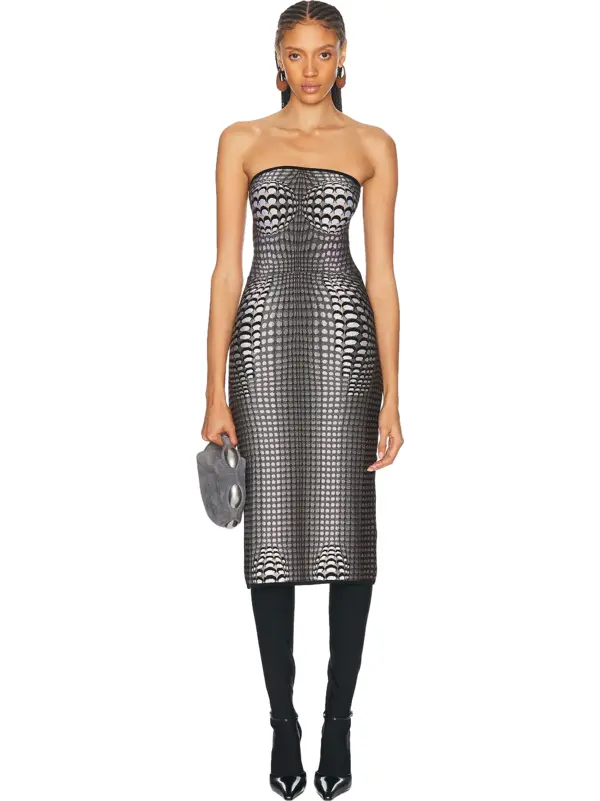 MARINE SERRE Moon Skin Jacquard Knit Tube Dress - Stone Grey