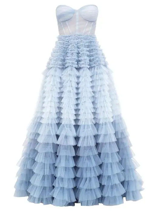 MILLA Strapless Tulle Maxi Dress - Light Blue
