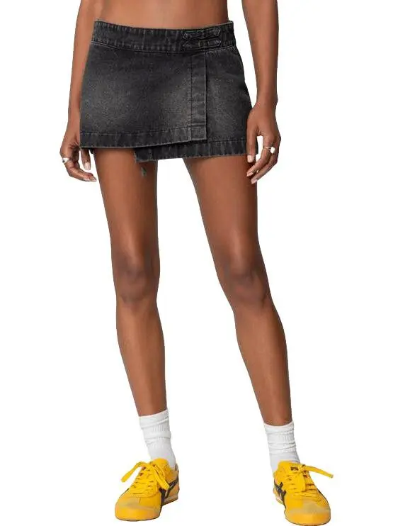 EDIKTED Asymmetric Denim Skort - Black