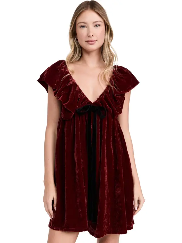 O.P.T Didi Velvet Dress - Burgundy