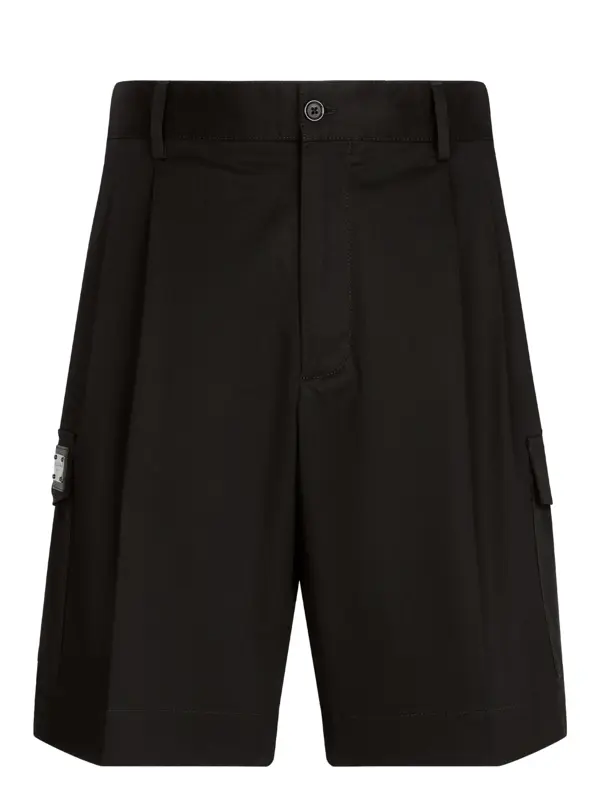 Dolce & Gabbana Stretch Cotton Gabardine Cargo Bermuda Shorts With Branded Tag - Blue