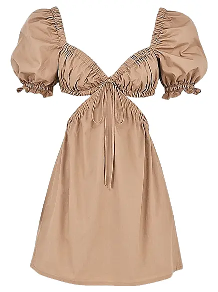MISTRESS ROCKS Cotton Mini Dress With Cut-out Design - Tan